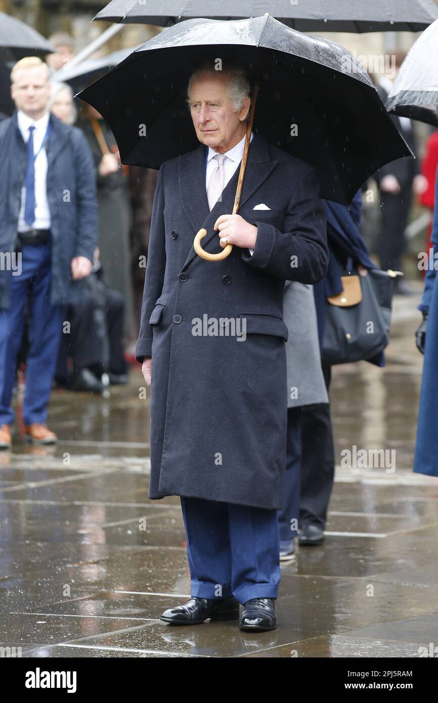 Koenig Charles bei der Ankunft an der St. Nikolai Kirche um 31.03.2023 Uhr in Hamburg. König ...