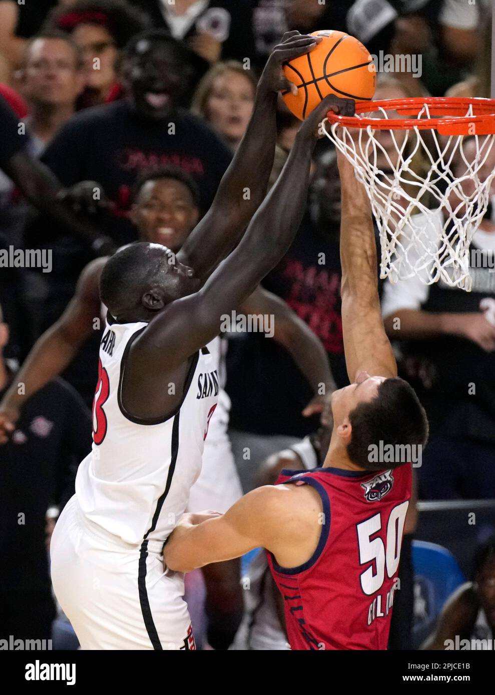 San Diego State forward Aguek Arop (33) is fouled by Florida Atlantic ...