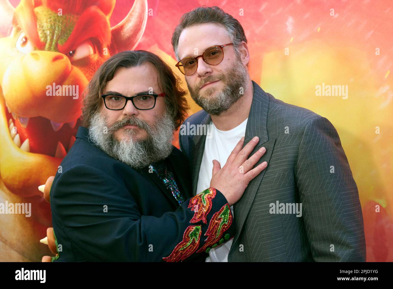 Jack Black, left, and Seth Rogan arrive at the premiere of "The Super ...