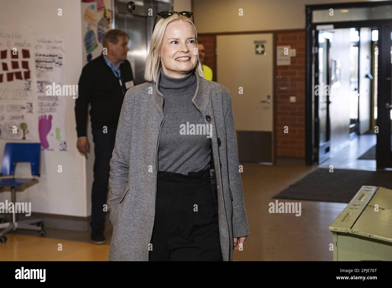 Chairperson of The Finns Party Riikka Purra reacts as she arrives to ...