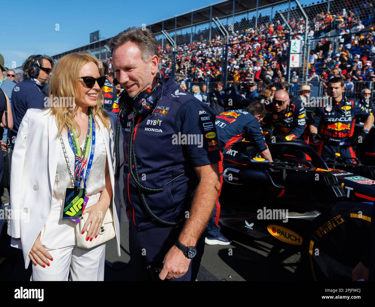 Albert Park, 2. April 2023 Kylie Minogue mit Christian Horner ...