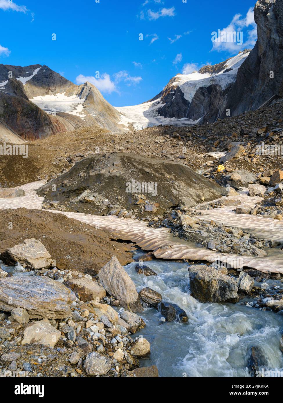 Gletscher Gaisbergferner schmelzen im Tal Gaisbergtal. Die Otztaler ...