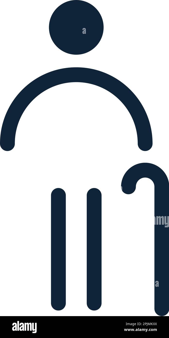 Alter Mann mit Strichlinie-Symbol. Ein Zeichen für die alte Person ...