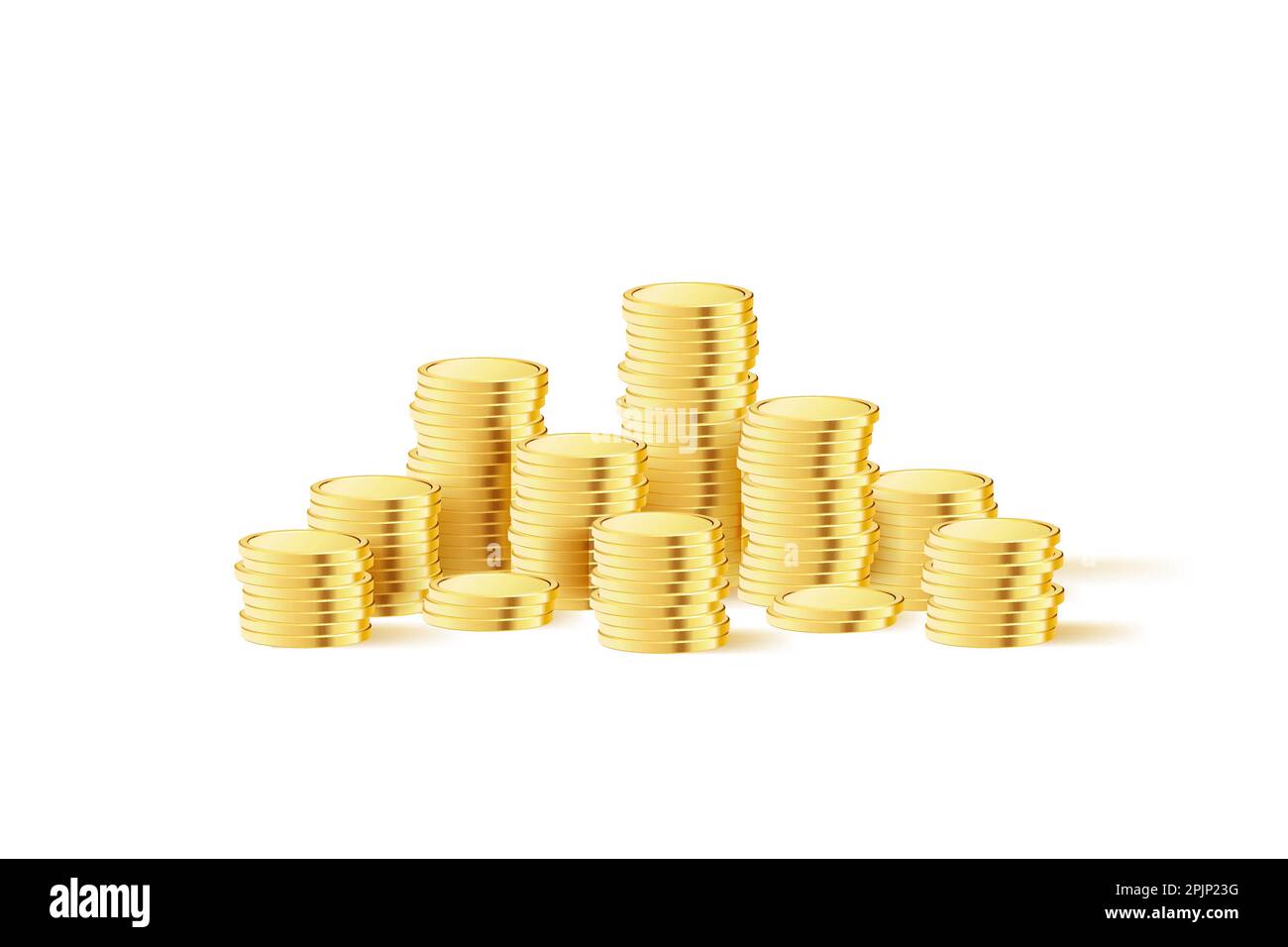 Goldmünzen-Stapel. Realistisches Goldgeld. Gestapelte Münzen. Gilt für ...