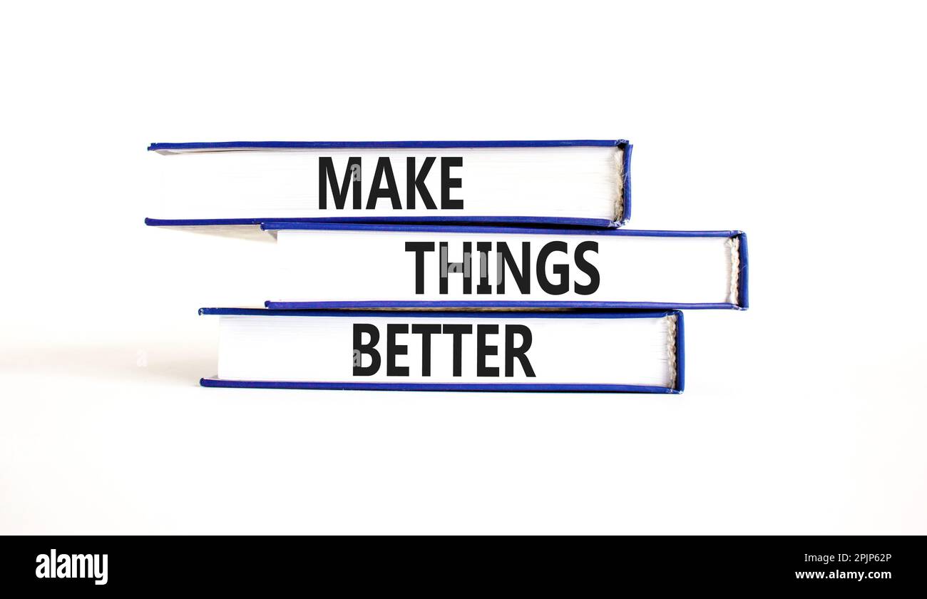 Machen Sie die Dinge besser Symbol. Begriffe machen Bücher auf einem ...