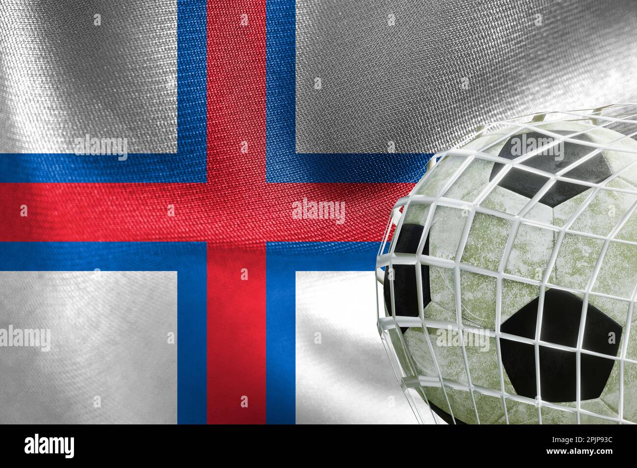 UEFA EURO 2024 Fußball, Färöer Nationalflagge mit einem Fußball im Netz ...