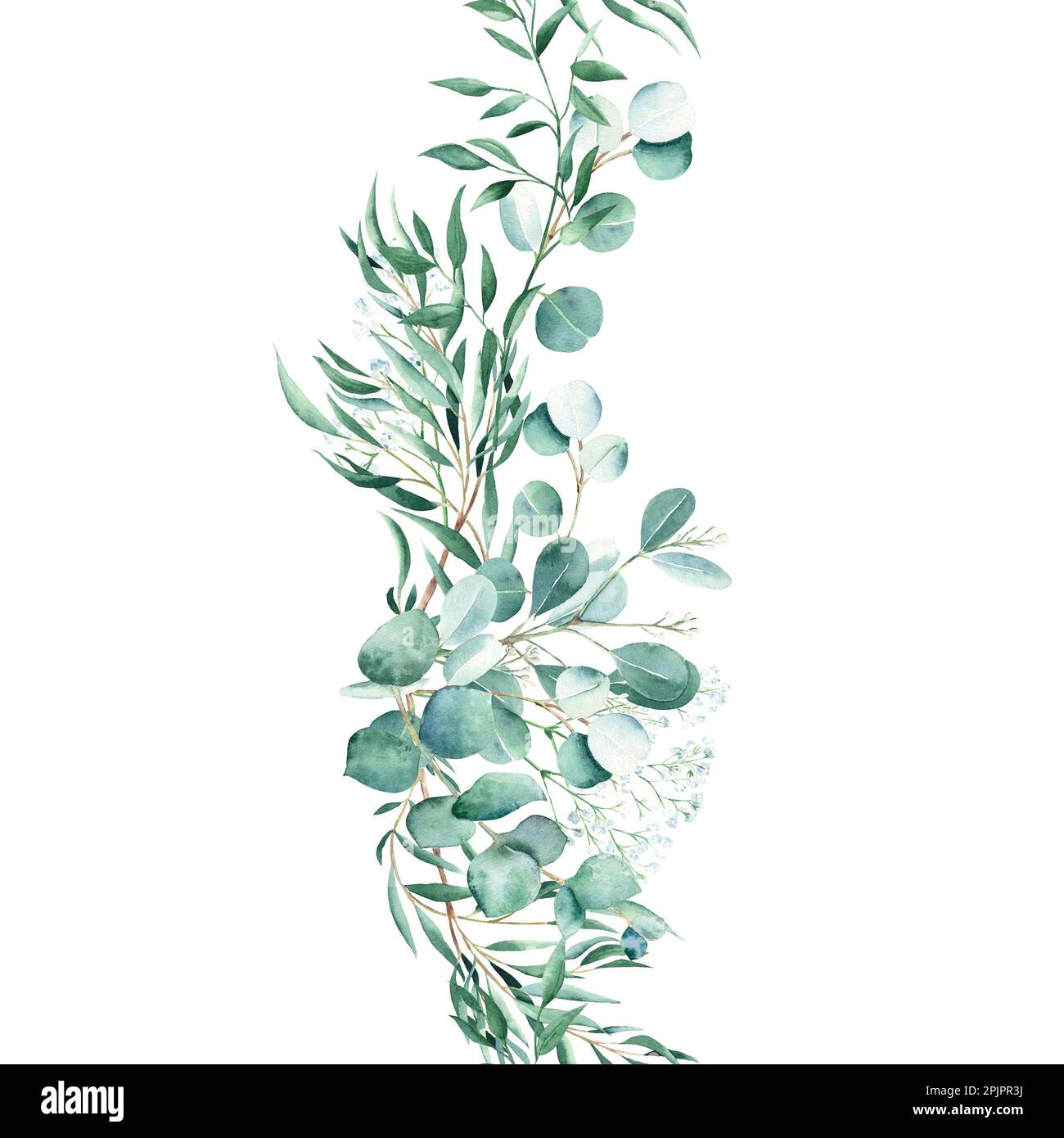 Vertikales, wasserfarbenes, nahtloses Randmuster mit Blumenmuster ...