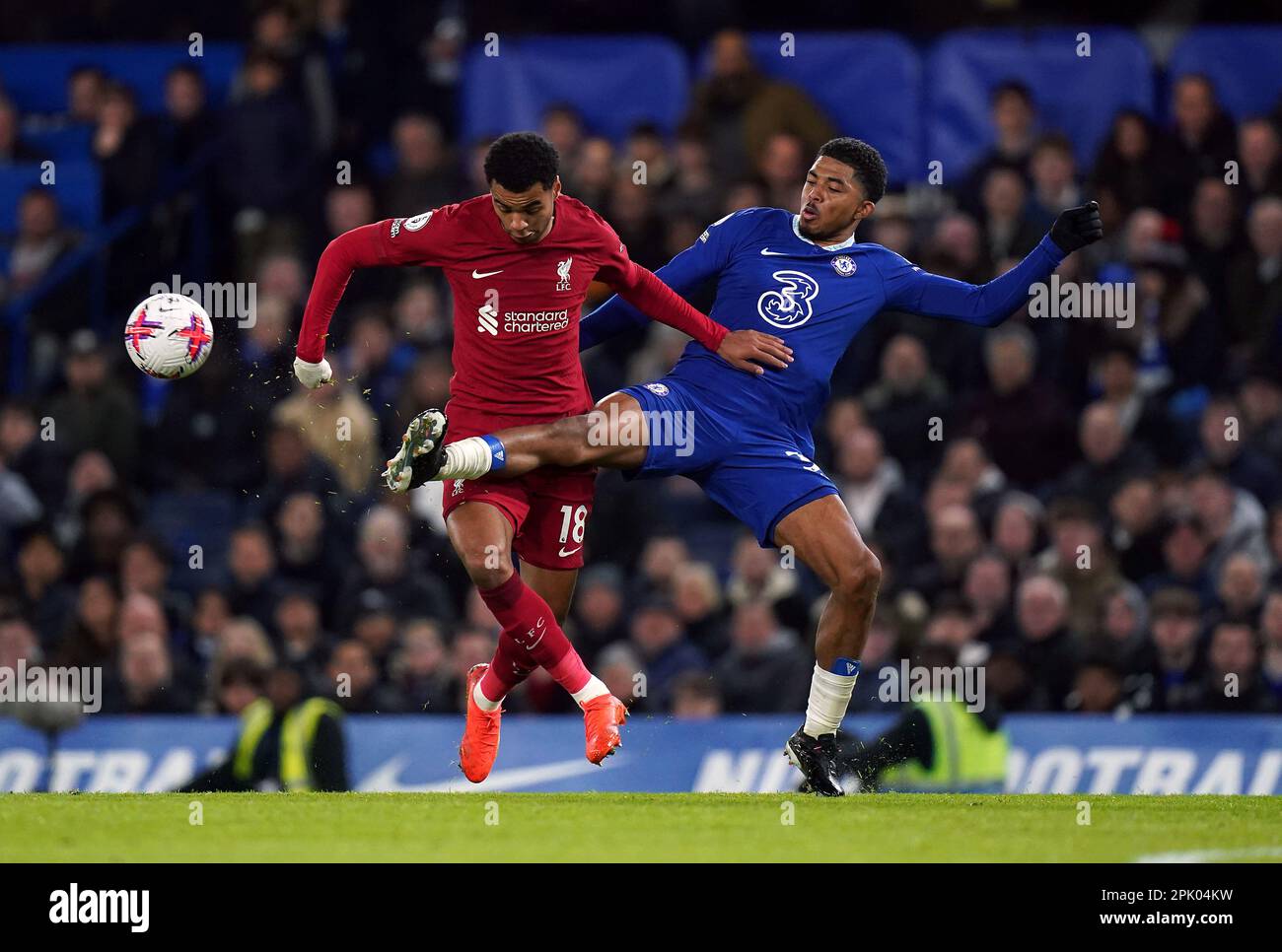 Cody Gakpo von Liverpool und Wesley Fofana von Chelsea (rechts) kämpfen ...
