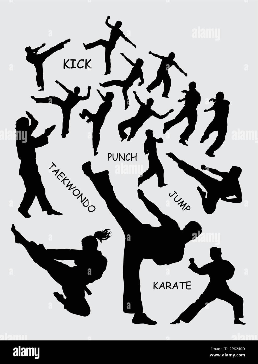 Karate Punch Silhouette Karate Silhouette Female Stock Vektorbilder