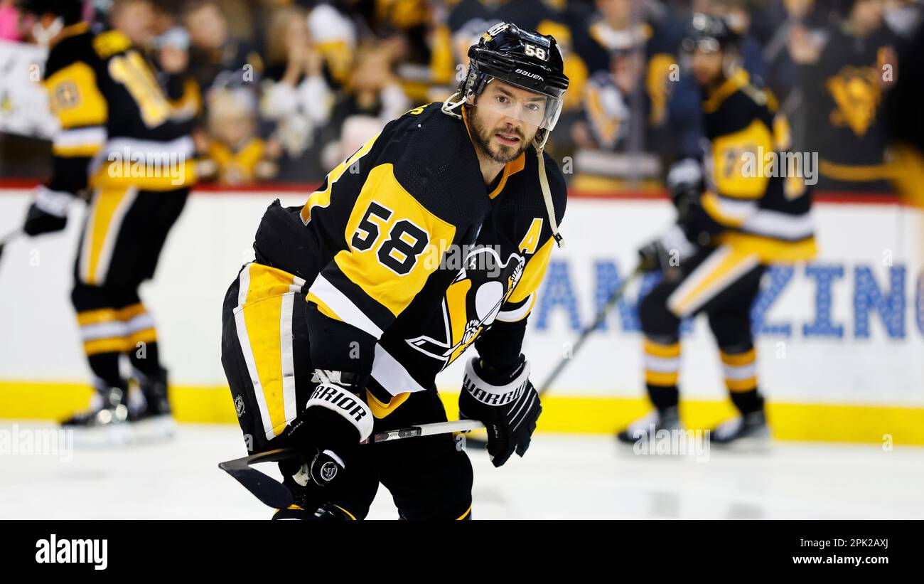 Pittsburgh Penguins defenseman Kris Letang (58) during warm up before ...