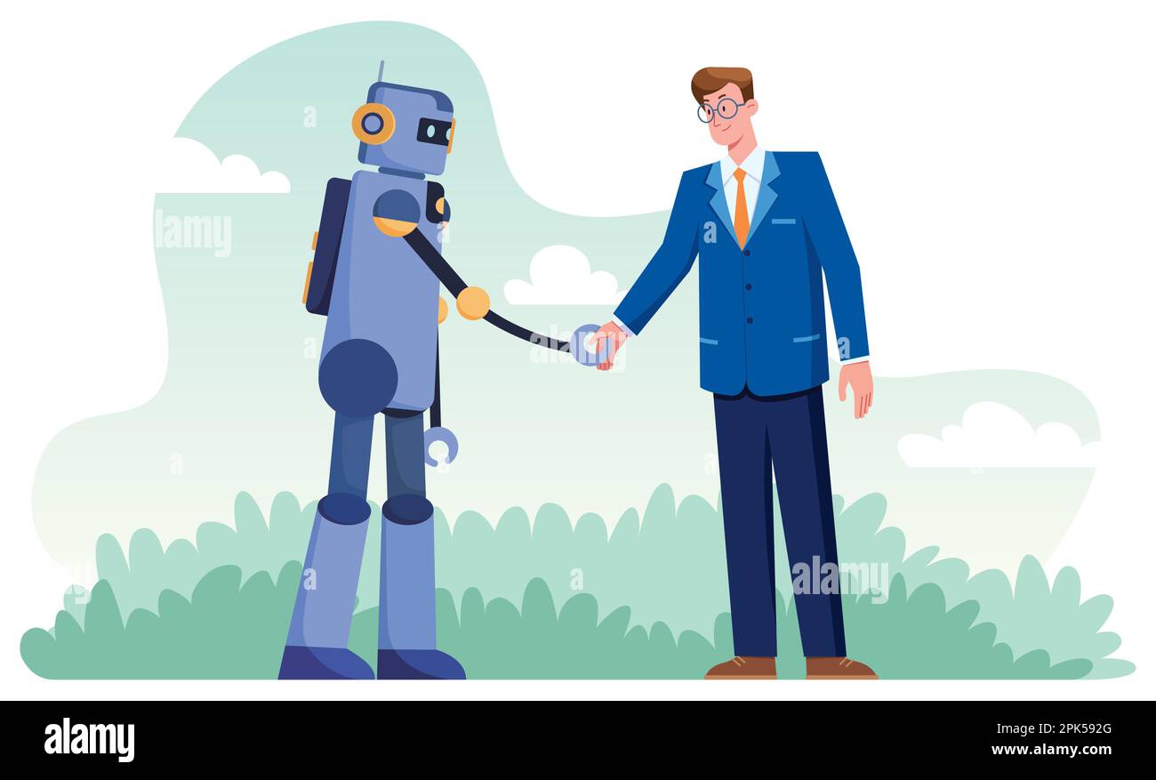 Handshake man robot cartoon vector -Fotos und -Bildmaterial in hoher ...
