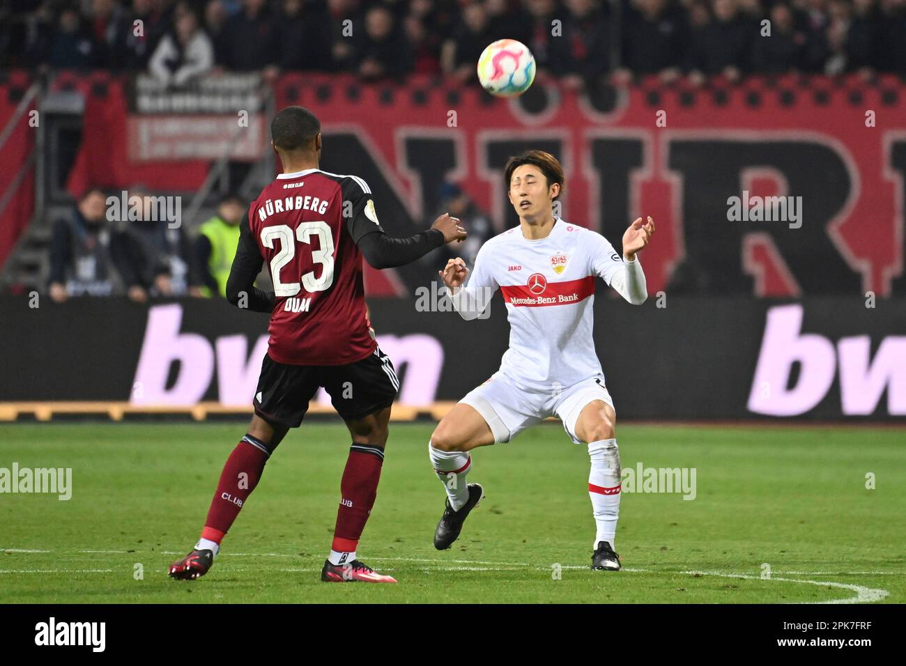 Nürnberg, Deutschland. 05. April 2023. Hiroki ITO (VFB Stuttgart), Action, Duels gegen Kwadwo ...