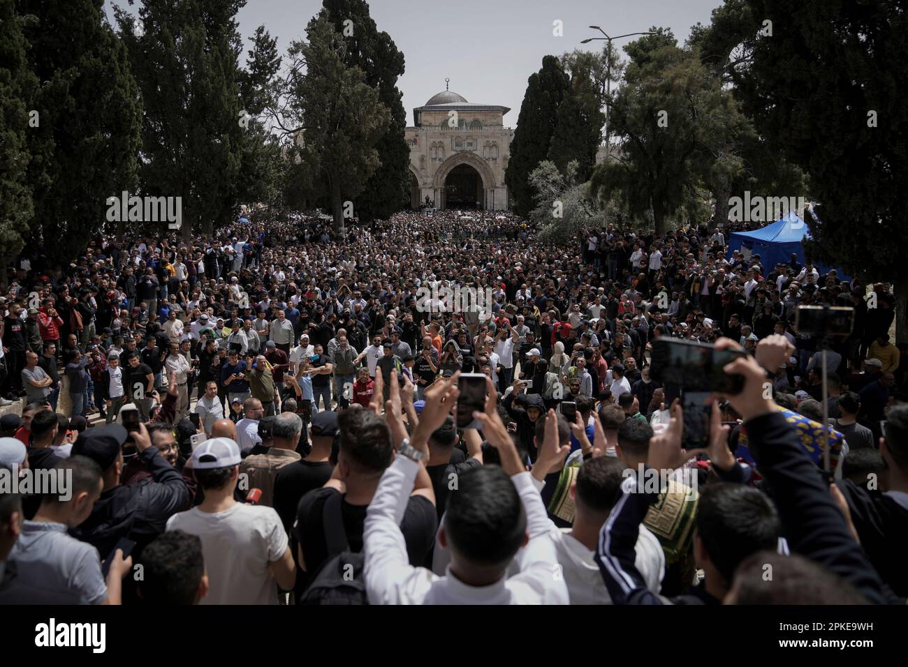 Palestinians protest at the Al-Aqsa Mosque compound in the Old City of ...