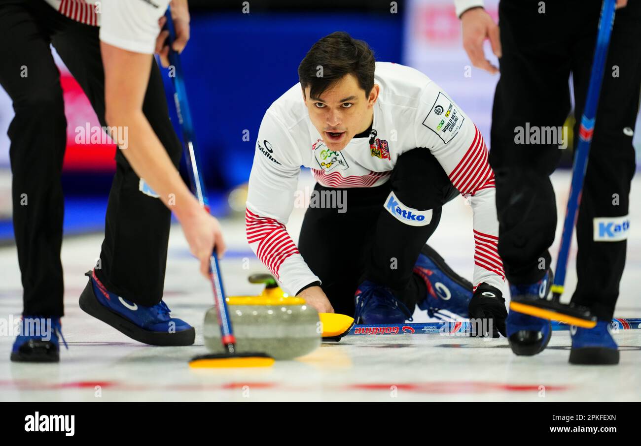 Ottawa, Kanadier 07. April 2023. Die Tschechische Republik skip Lukas Klima liefert, während sie ...