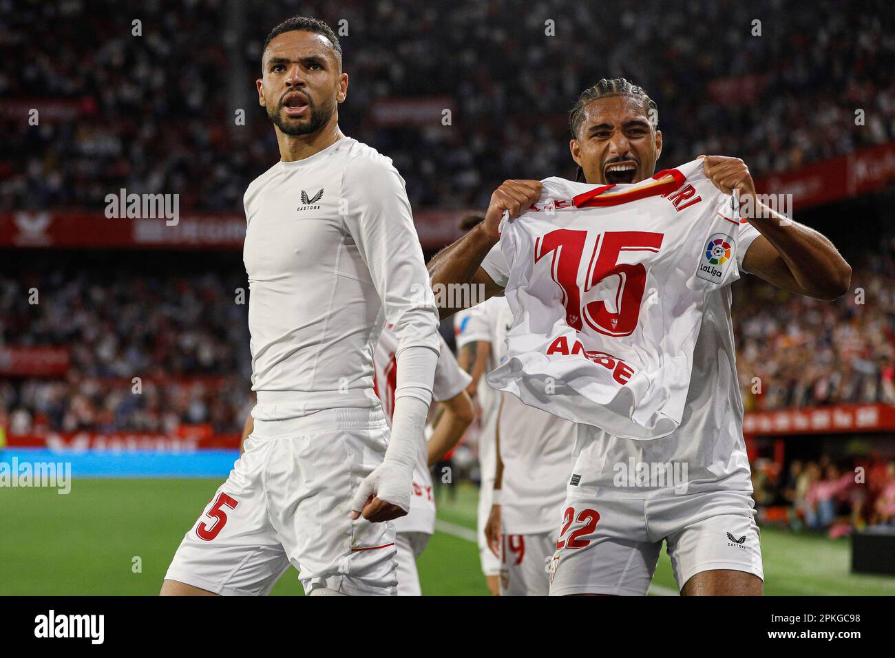 Youssef en-Nesyri vom FC Sevilla feiert seine Feier, nachdem er am 7 ...