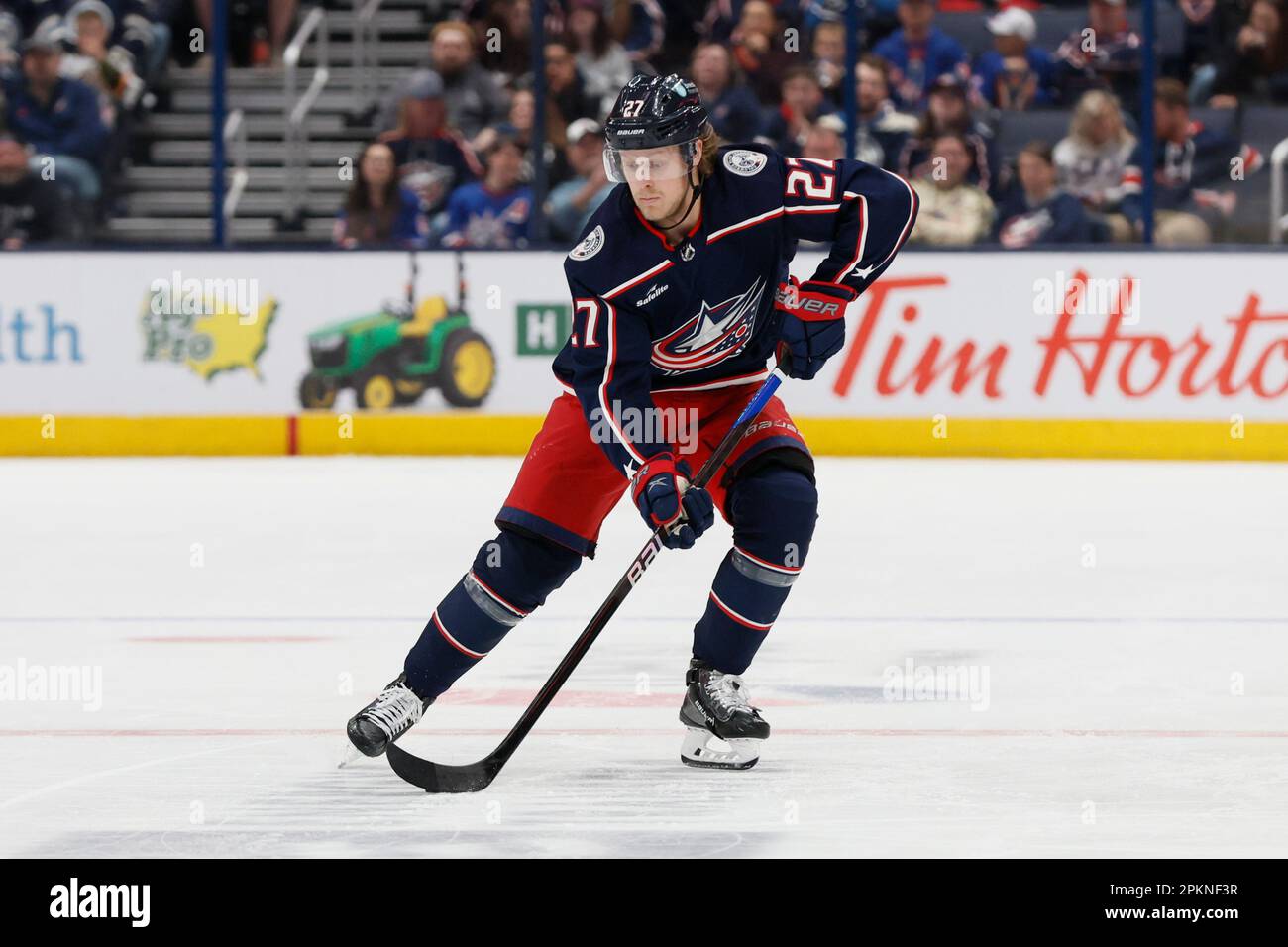 Columbus Blue Jackets' Adam Boqvist plays against the New York Rangers ...