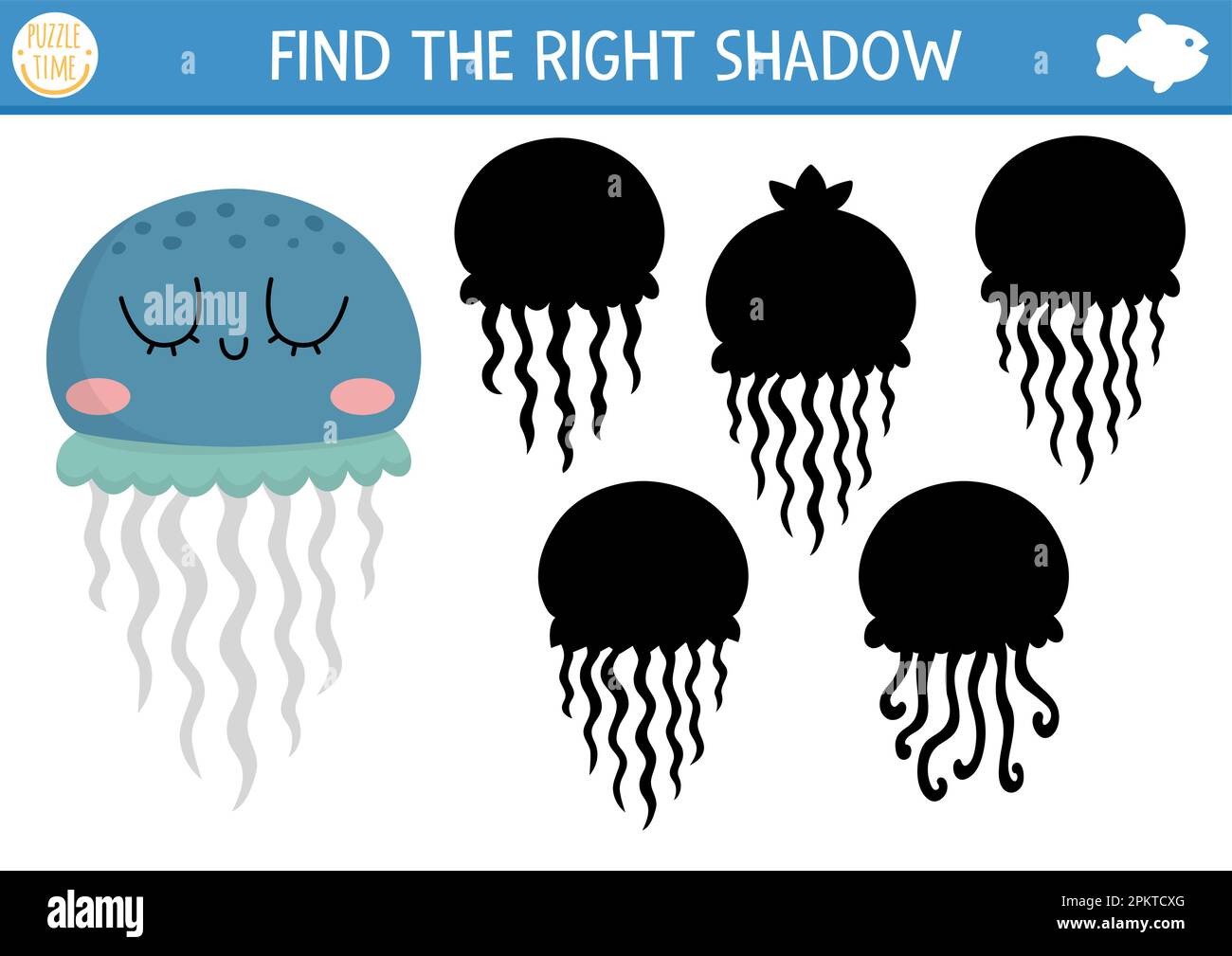 Unterwasserschatten-Matching-Aktivität. Meeresrätsel mit süßen Quallen ...