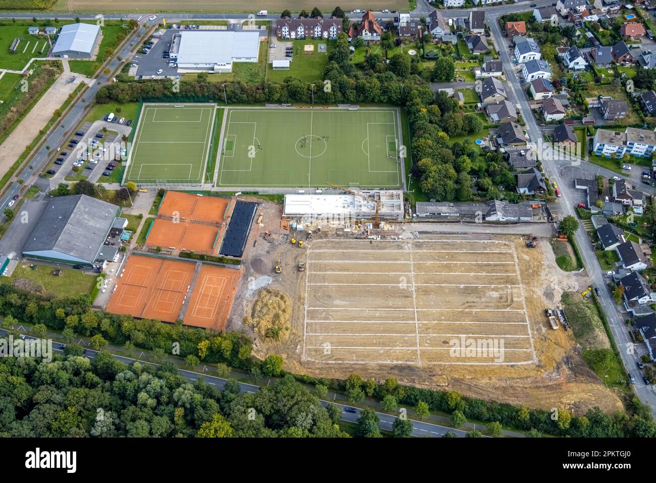Luftaufnahme, Baustelle an der Sportanlage Hammer SC zwischen Hubert ...