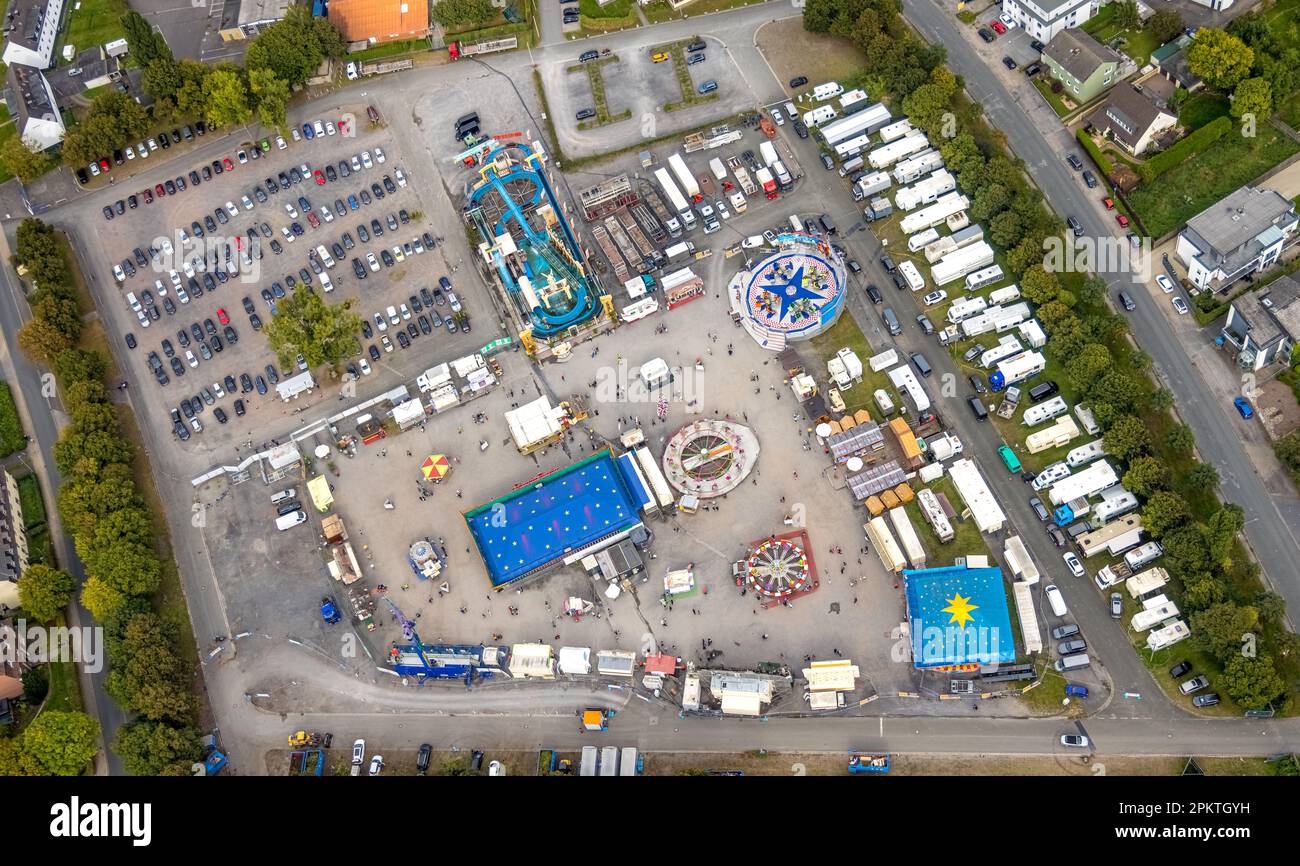 Blick aus der Vogelperspektive, Hammer Funfair Park auf dem Platz vor ...