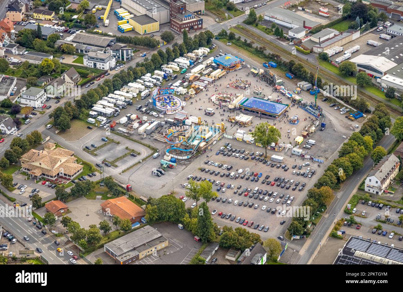 Blick aus der Vogelperspektive, Hammer Funfair Park auf dem Platz vor ...