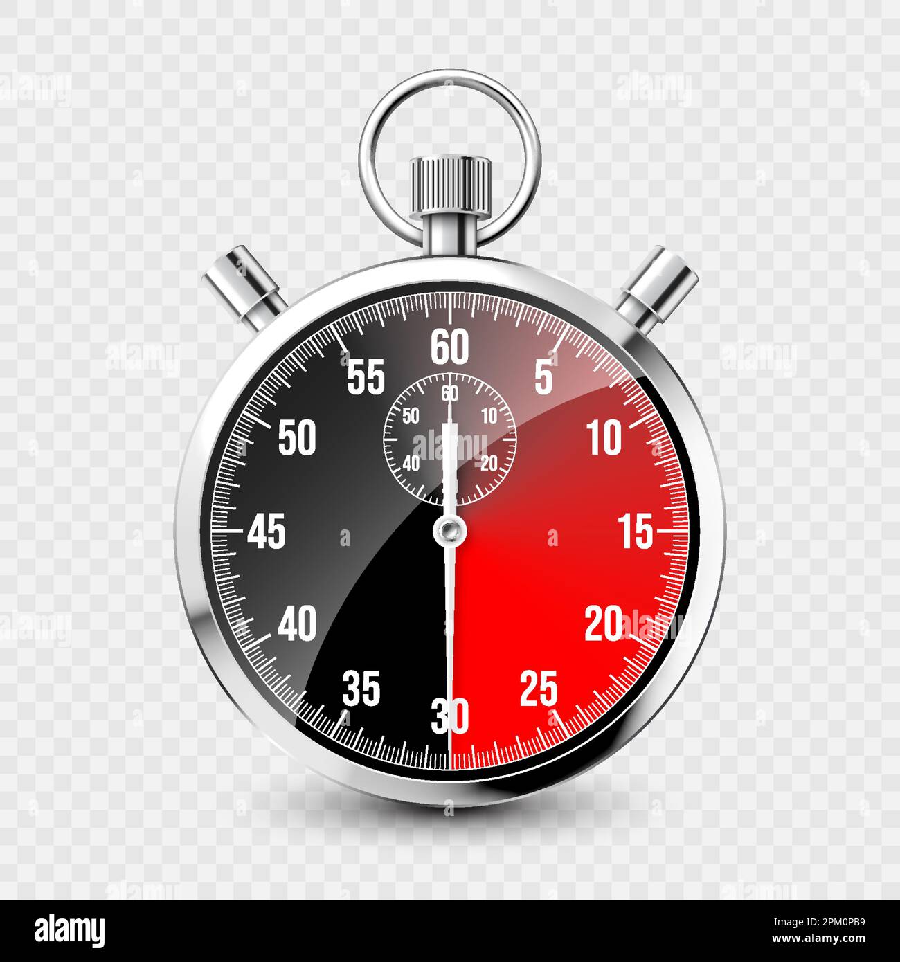 Realistische klassische Stoppuhr. Glänzendes Metall-Chronometer ...