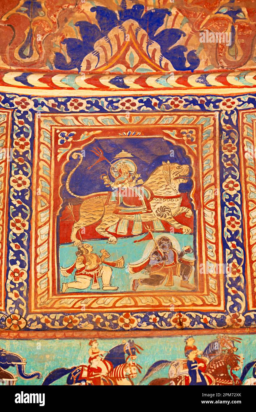 Mythologische Gemälde an der Deckenkuppel von Seth RAM Gopal Poddar Chhatri. 500 Wandbilder, die ...