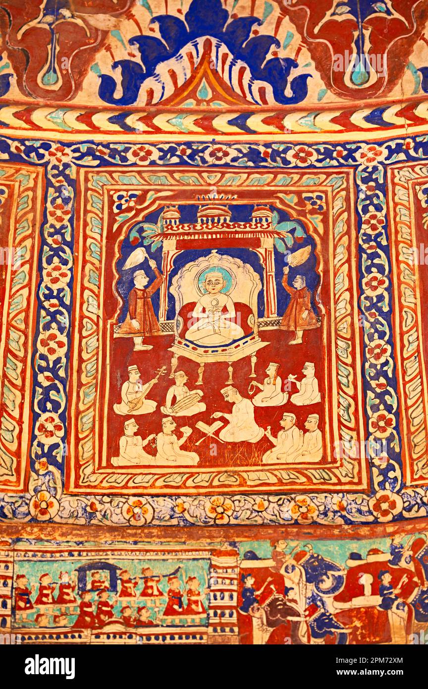 Mythologische Gemälde an der Deckenkuppel von Seth RAM Gopal Poddar Chhatri. 500 Wandbilder, die ...