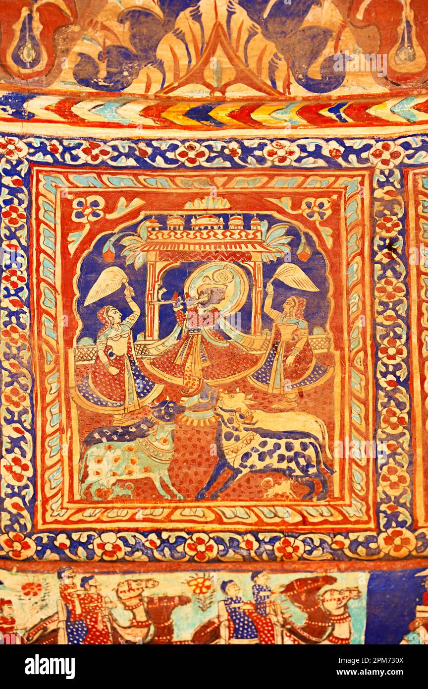 Mythologische Gemälde an der Deckenkuppel von Seth RAM Gopal Poddar Chhatri. 500 Wandbilder, die ...