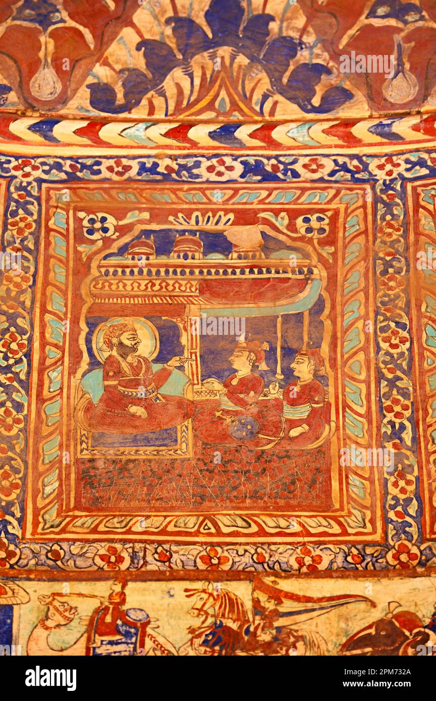 Mythologische Gemälde an der Deckenkuppel von Seth RAM Gopal Poddar Chhatri. 500 Wandbilder, die ...