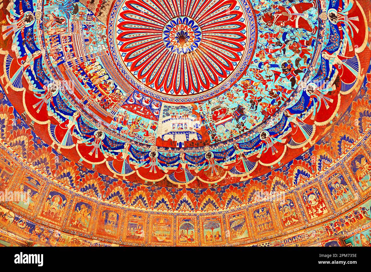 Mythologische Gemälde an der Deckenkuppel von Seth RAM Gopal Poddar Chhatri. 500 Wandbilder, die ...