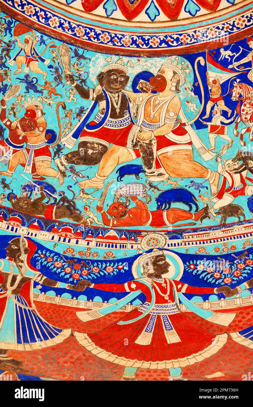 Mythologische Gemälde an der Deckenkuppel von Seth RAM Gopal Poddar Chhatri. 500 Wandbilder, die ...