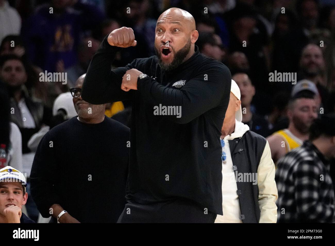 Los Angeles Lakers head coach Darvin Ham gestures from the bench during ...