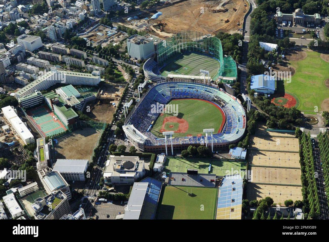 This photo shows the Meiji Jingu Stadium, center, in Tokyo on July 22 ...