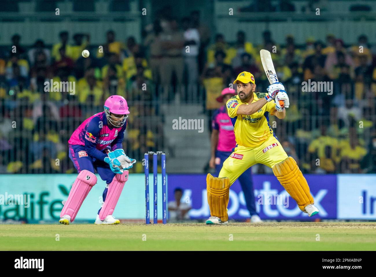 MS Dhoni of Chennai Super Kings plays a shot during the Indian Premier ...