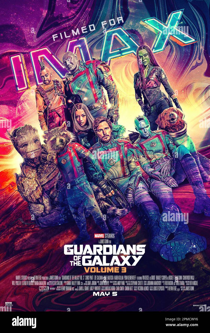 WÄCHTER DER GALAXIE VOL. 3, US IMAX-Poster, oben von links: Sean Gunn ...