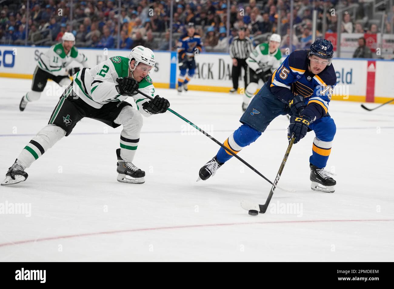 St. Louis Blues' Tyler Tucker (75) and Dallas Stars' Radek Faksa (12 ...