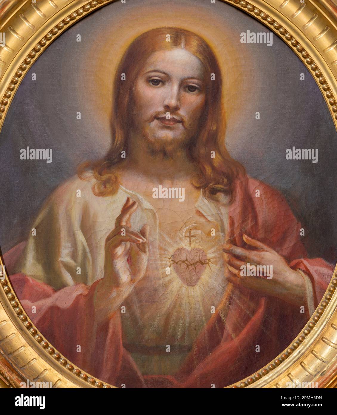Titel: GENUA, ITALIEN - 6. MÄRZ 2023: Das Gemälde des Herzens Jesu in ...