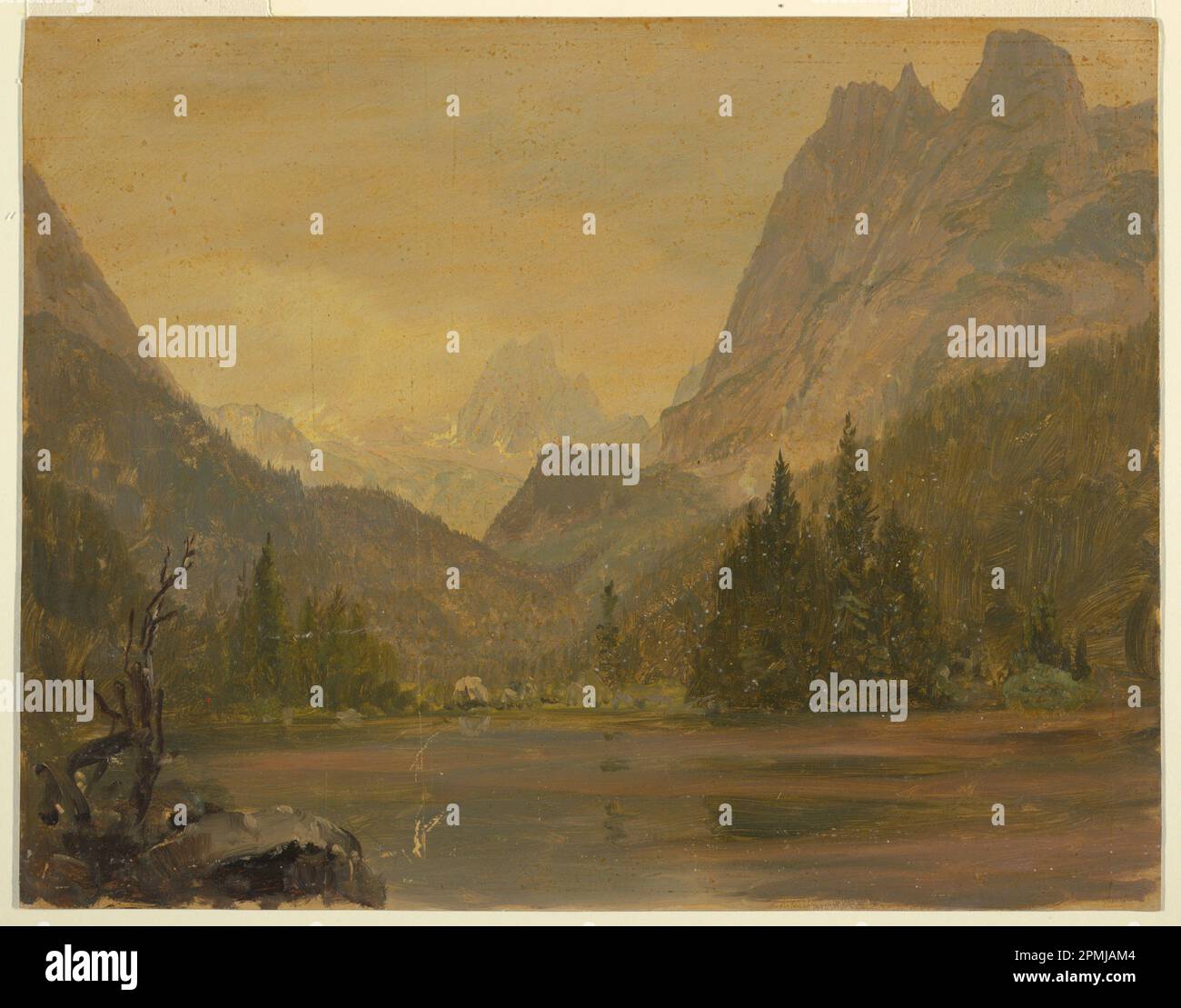 Zeichnung, Alpensee, Bayern oder Schweiz; Frederic Edwin Kirche ...