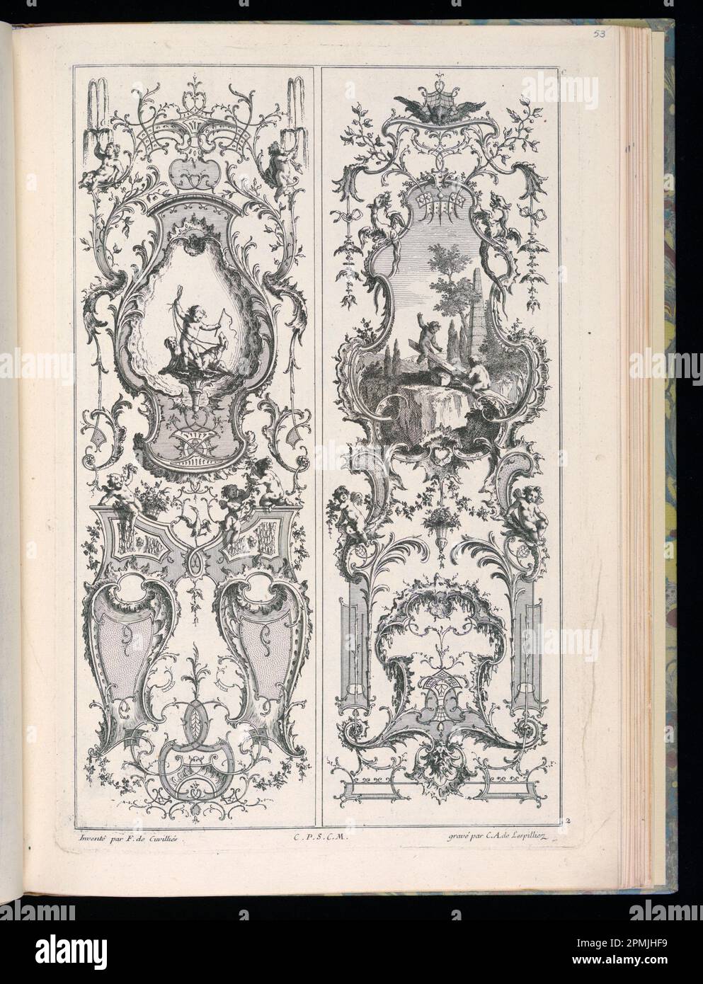 Bound Print, Designs für zwei vertikale Paneele; entworfen von Francois ...