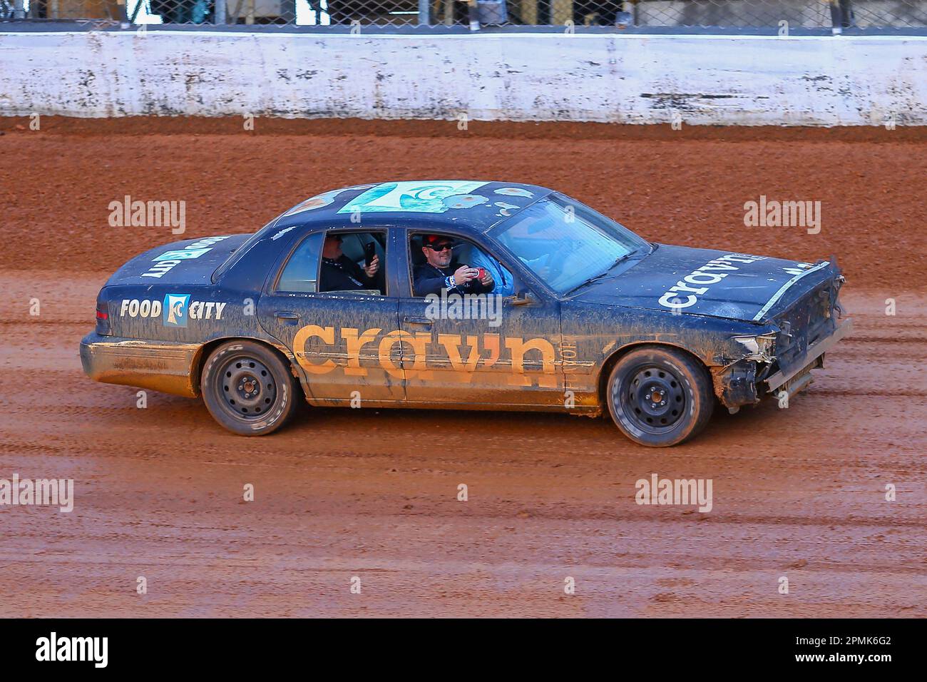 BRISTOL, TN - APRIL 09: A track packer rolls the track in before the ...