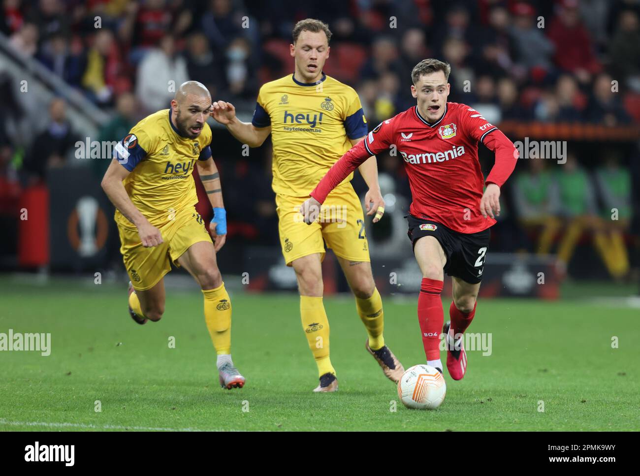 Leverkusen, Deutschland. 13. April 2023. Teddy Teuma (Saint-Gilloise ...