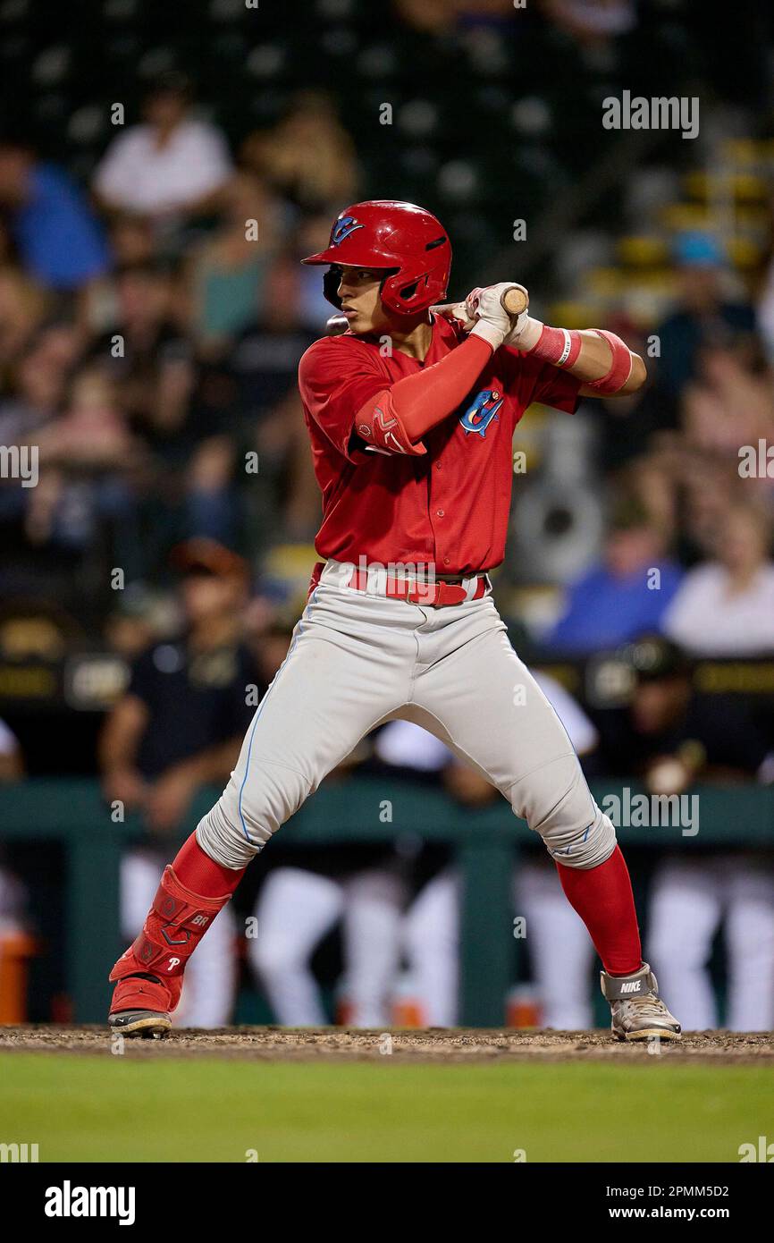Clearwater Threshers Bryan Rincon (5) bats during a MiLB Florida State ...