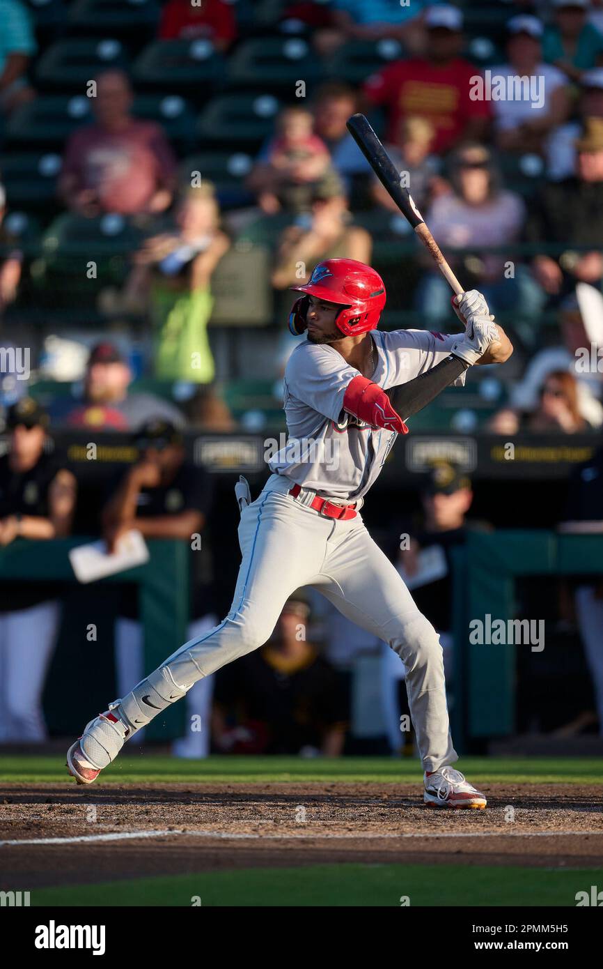 Clearwater Threshers Justin Crawford (13) bats during an MiLB Florida ...