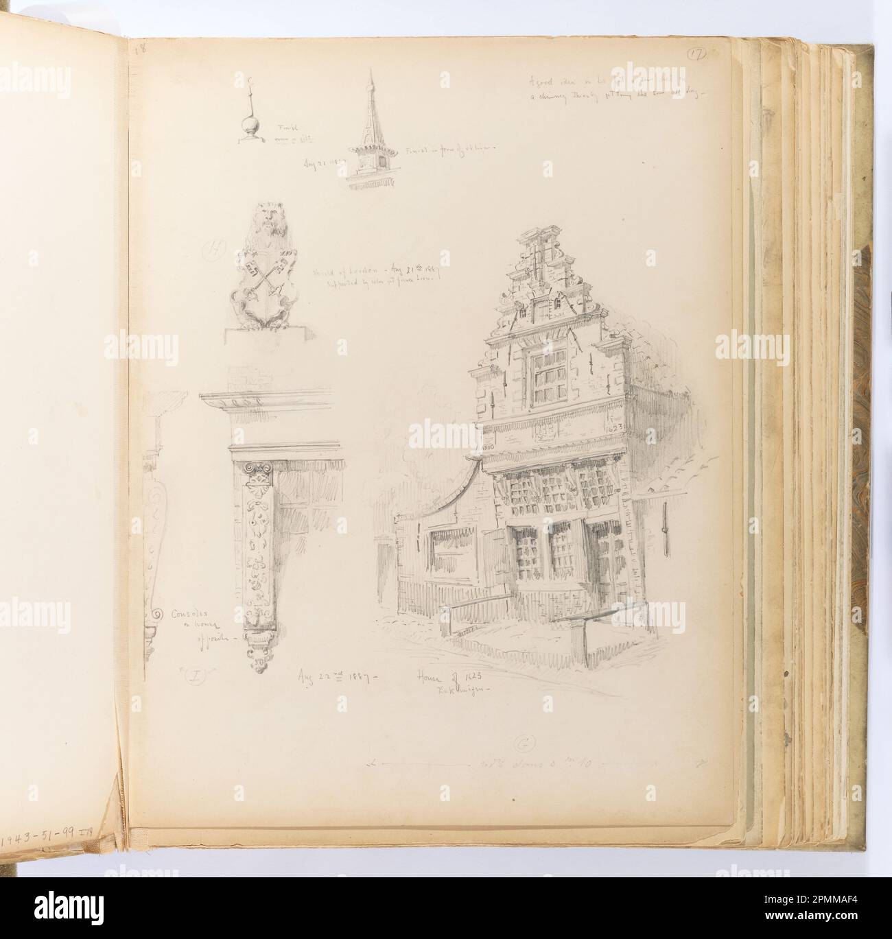 Album Page, Skizzen von Gebäuden und architektonischen Elementen ...