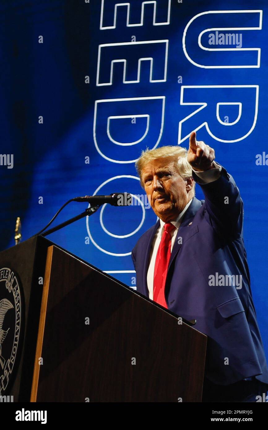 Früher USA Präsident Donald Trump spricht auf der jährlichen Tagung der ...