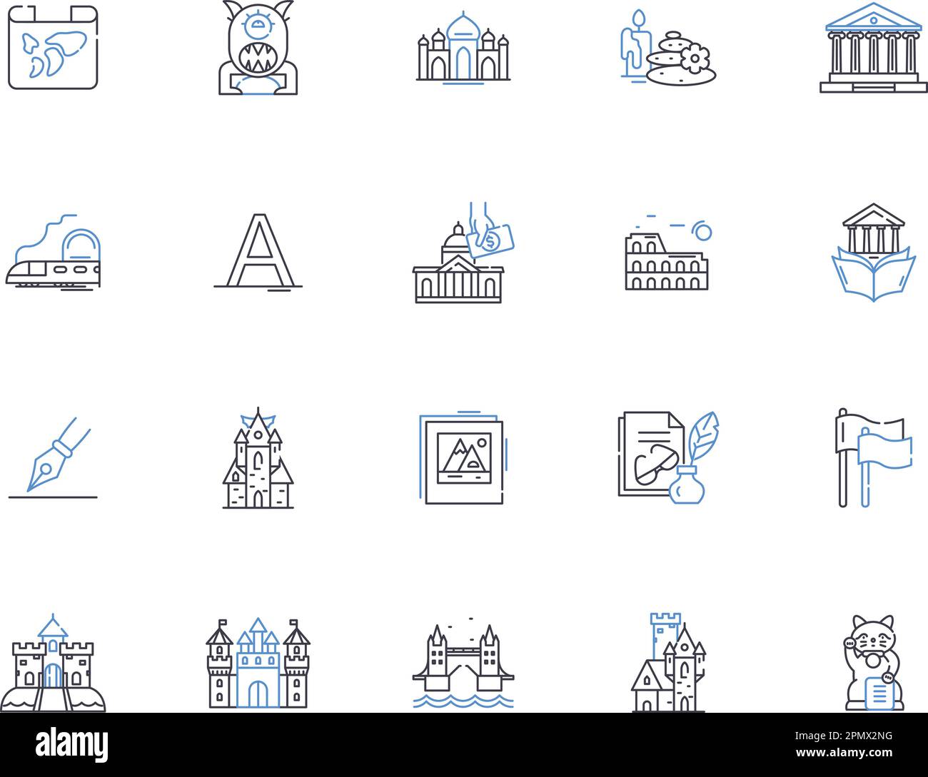 Symbolsammlung der Verlaufsstruktur. Vergangenheit, Zeitachse, Antike ...