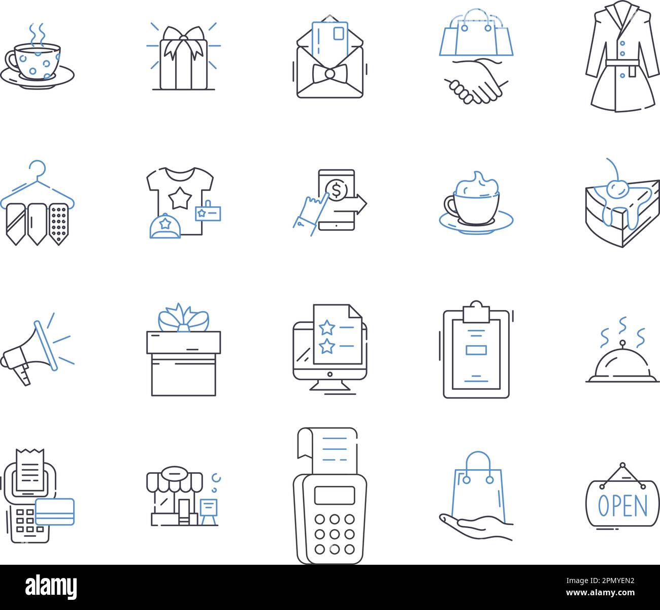 Die Icons Kollektion im Store und auf dem Food Court. Geschäft, Food ...