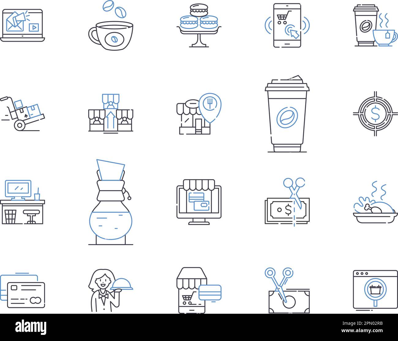 Die Icons Kollektion im Store und auf dem Food Court. Geschäft, Food ...