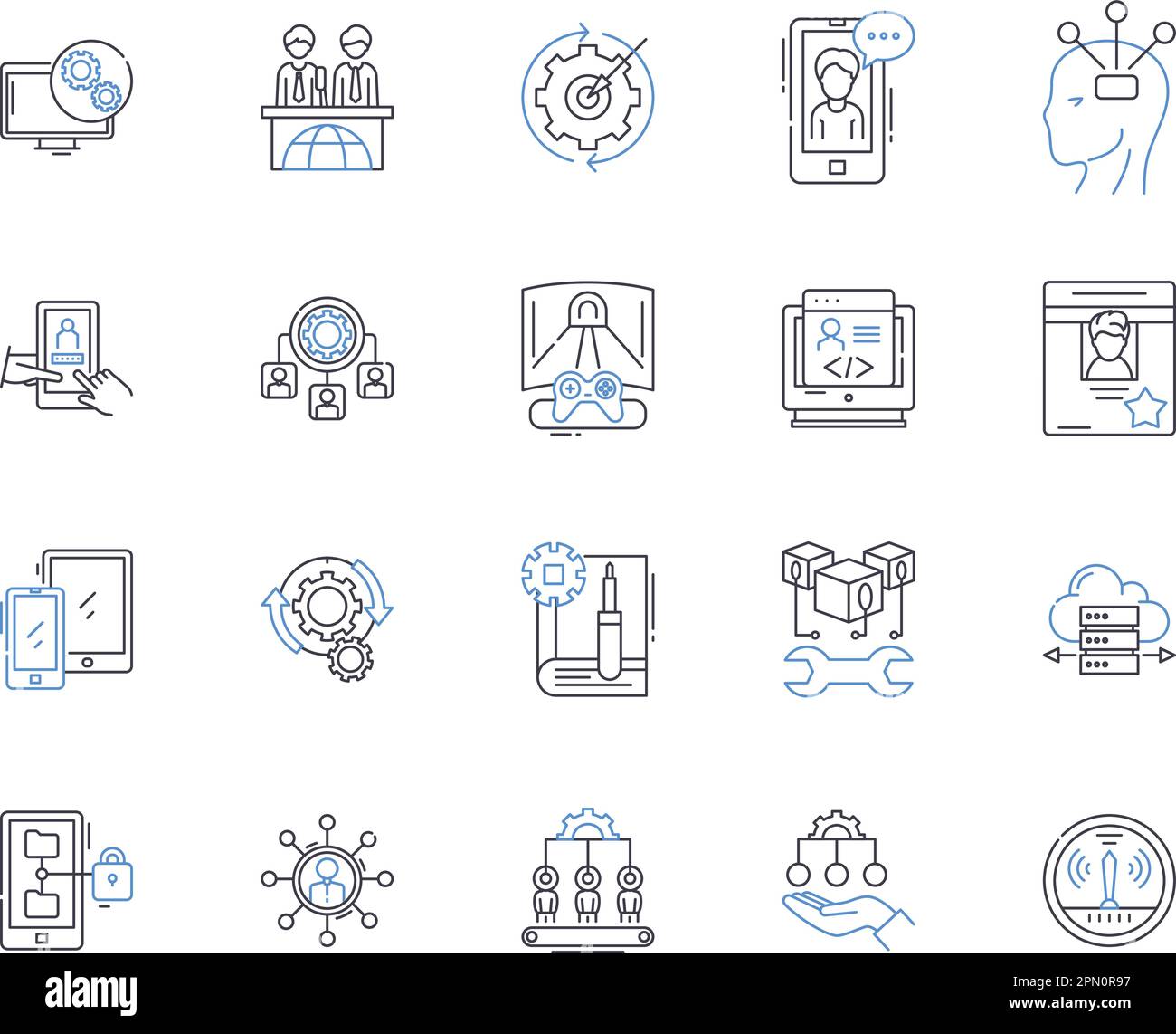 Robotik-Prozessautomatisierung zeigt die Symbolsammlung an. Robotik, Prozess, Automatisierung ...