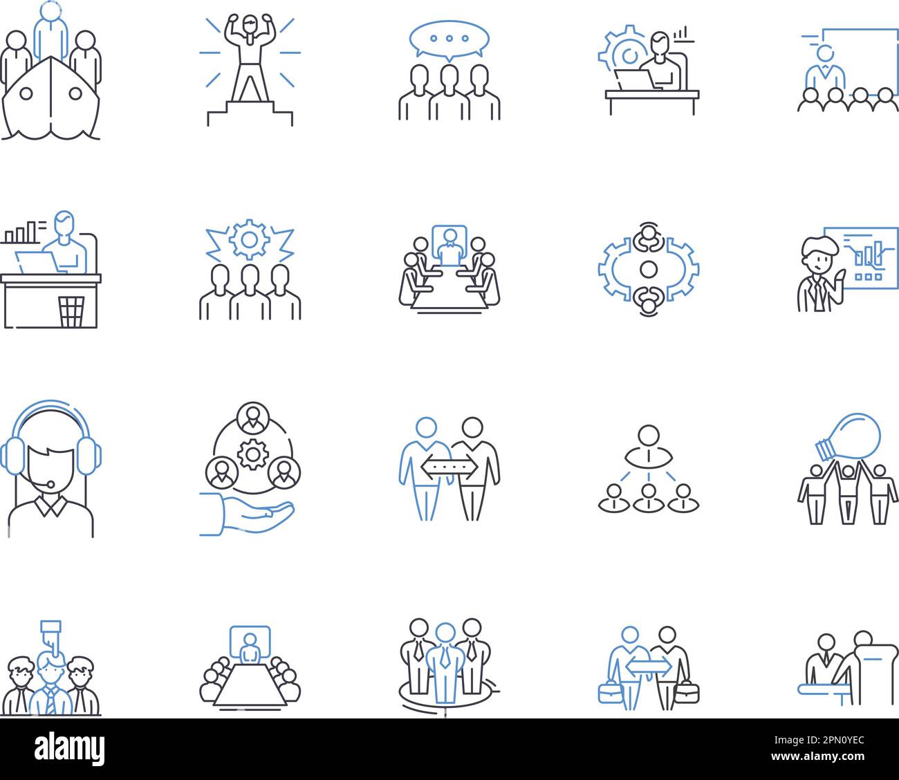 Sammlung von Symbolen für den Arbeitsablauf von Mitarbeitern. Personal ...